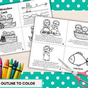 The Miraculous Catch Bible Mini Book, Miracles of Jesus, Bible Craft ...