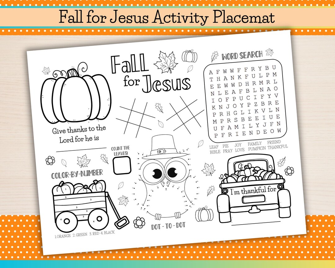 Printable Fall for Jesus Activity Placemat, Printable Thanksgiving ...