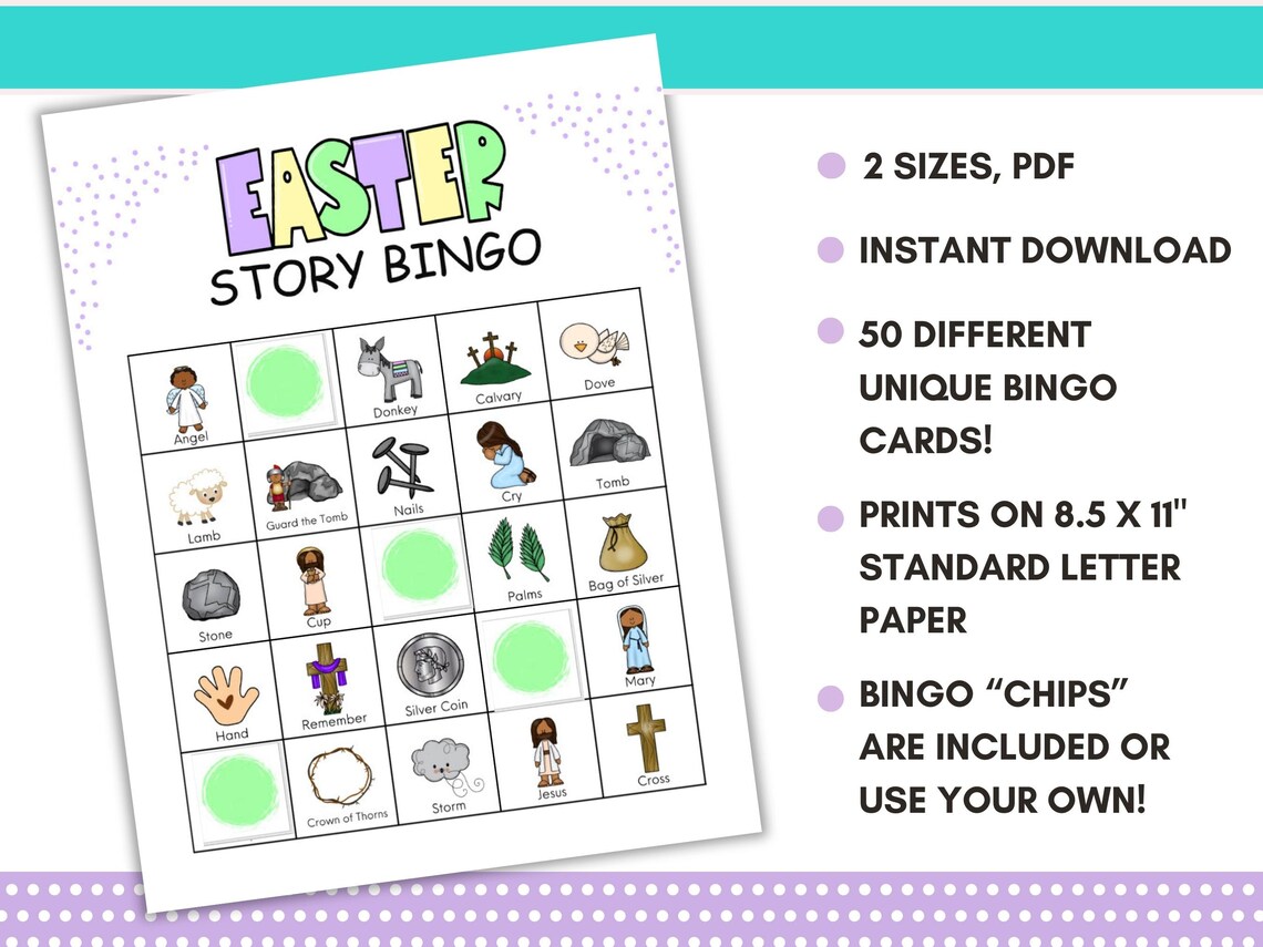 50 Card Printable Easter Story Bingo, Resurrection Bingo, Easter Bible ...