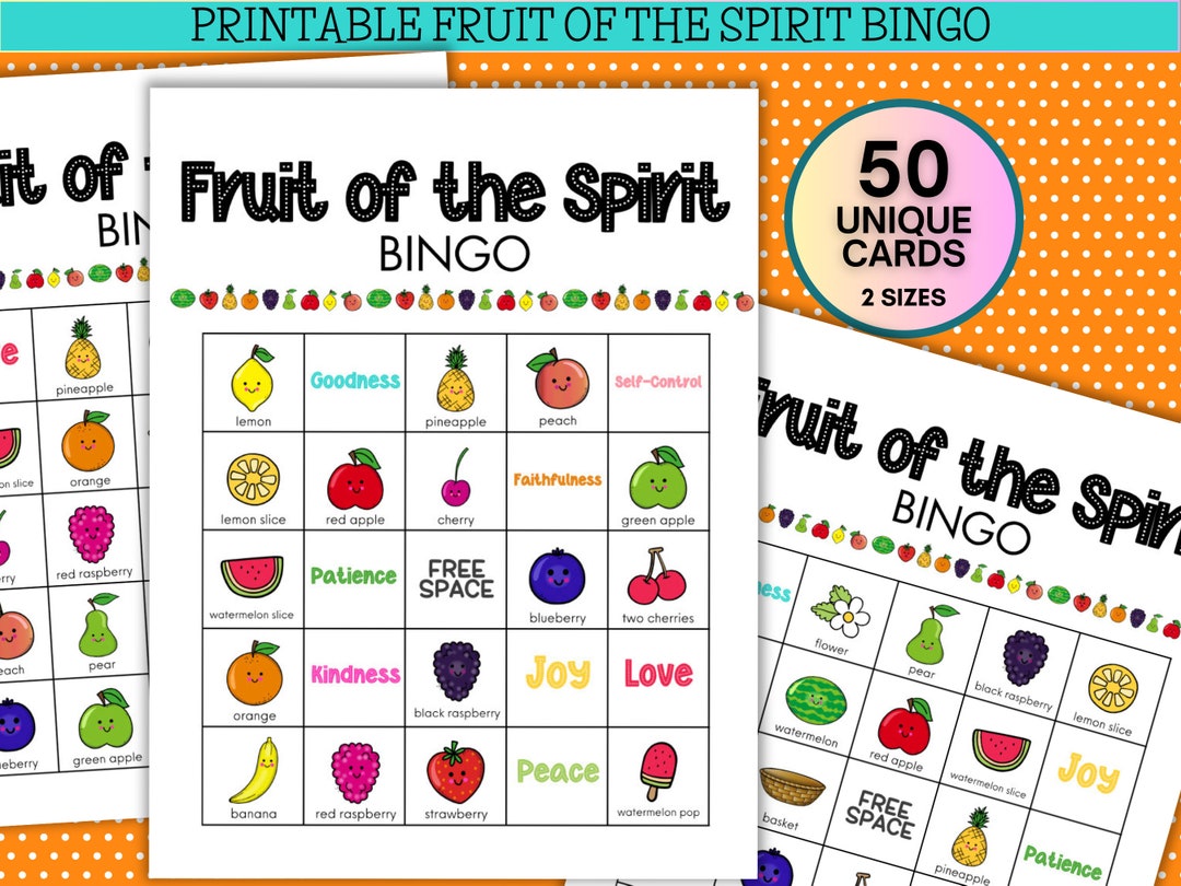 50 Card Printable Fruit of the Spirit Bingo, Bible Games for Kids ...