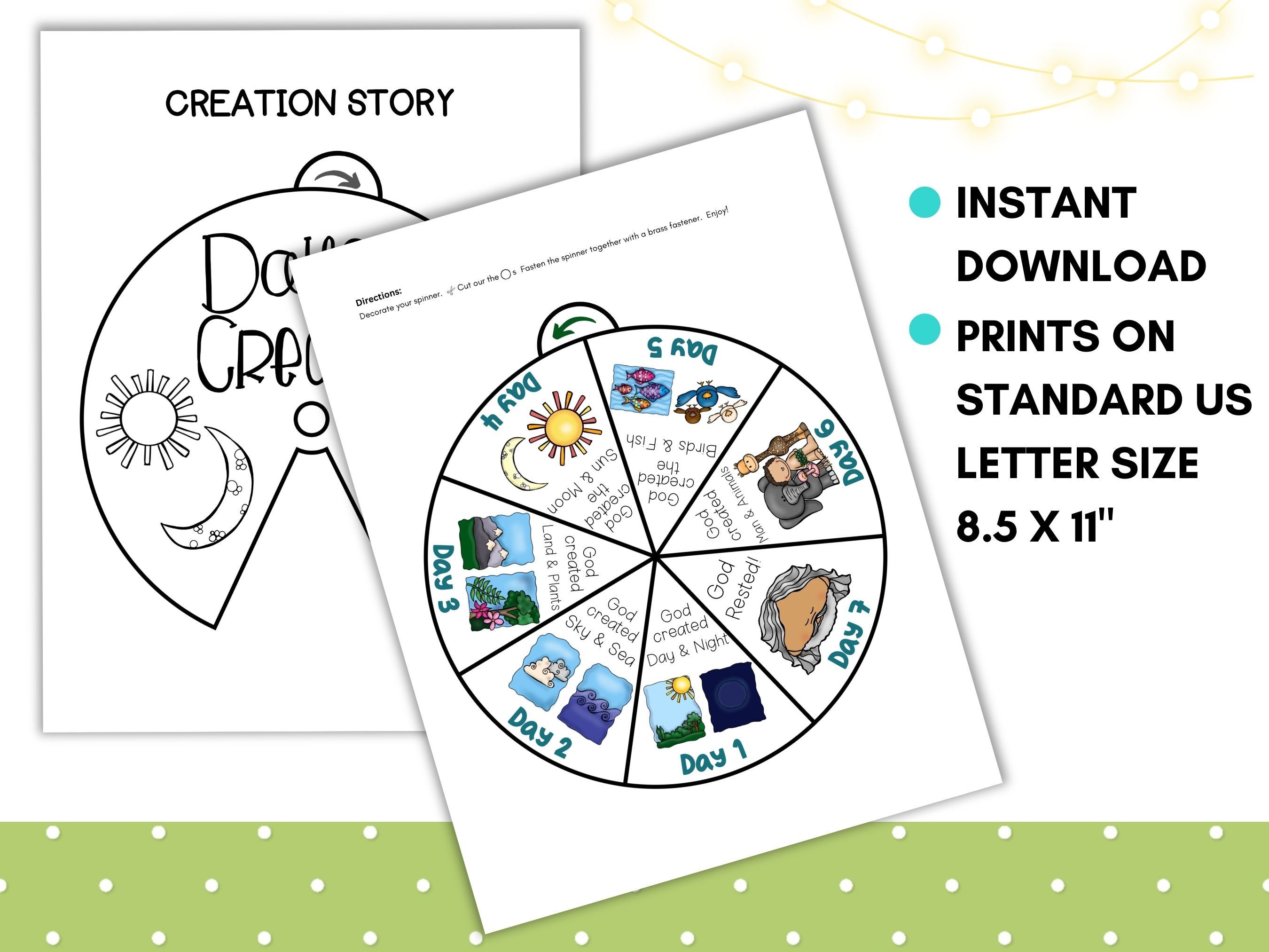 Printable Days of Creation Spinner Craft for Kids, Christian Preschool ...