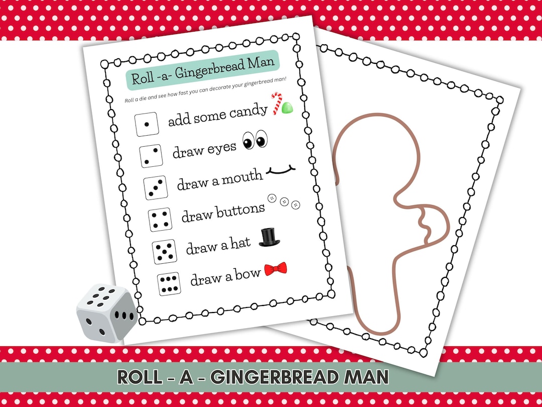 Roll a Gingerbread Man Game, Winter Printable Activity (PDF) - Etsy