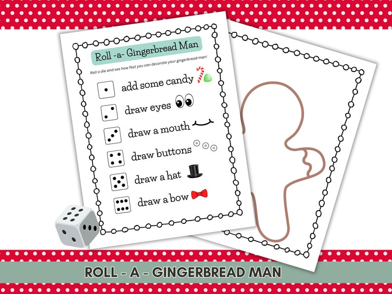 Roll a Gingerbread Printable Game, Gingerbread Printable Activity - Etsy
