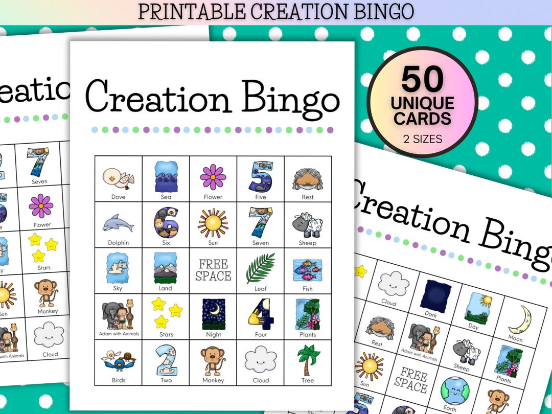 50 Card Printable Creation Story Bingo, Bible Bingo, Bible Games for ...