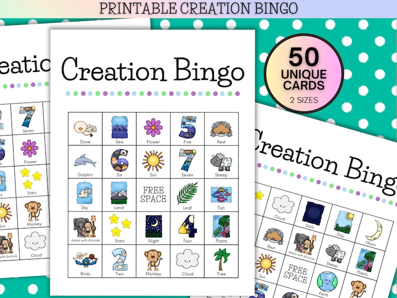 50 Card Printable Creation Story Bingo, Bible Bingo, Bible Games for ...