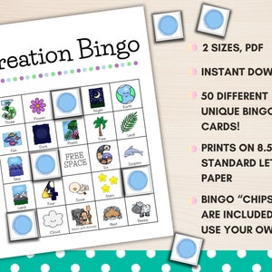 50 Card Printable Creation Story Bingo, Bible Bingo, Bible Games for ...