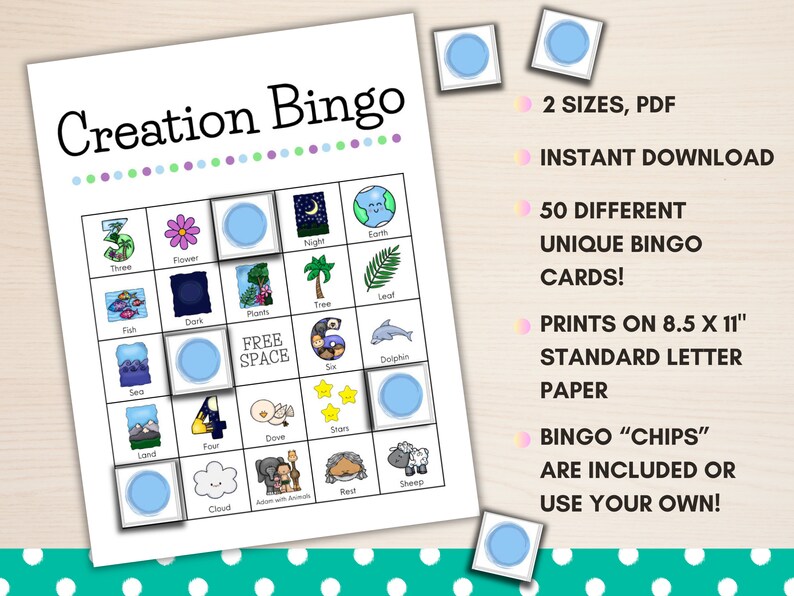 50 Card Printable Creation Story Bingo, Bible Bingo, Bible Games for ...