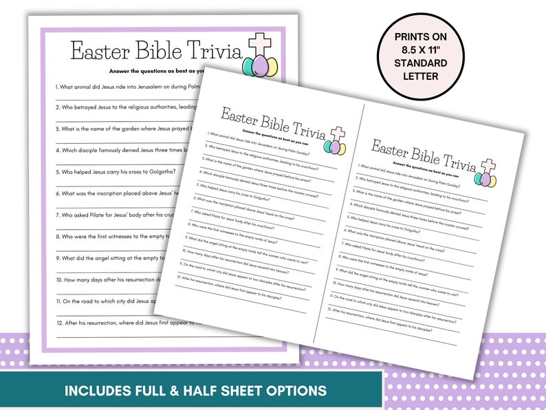 Printable Easter Bible Trivia Game, Easter Trivia, Easter Religious ...