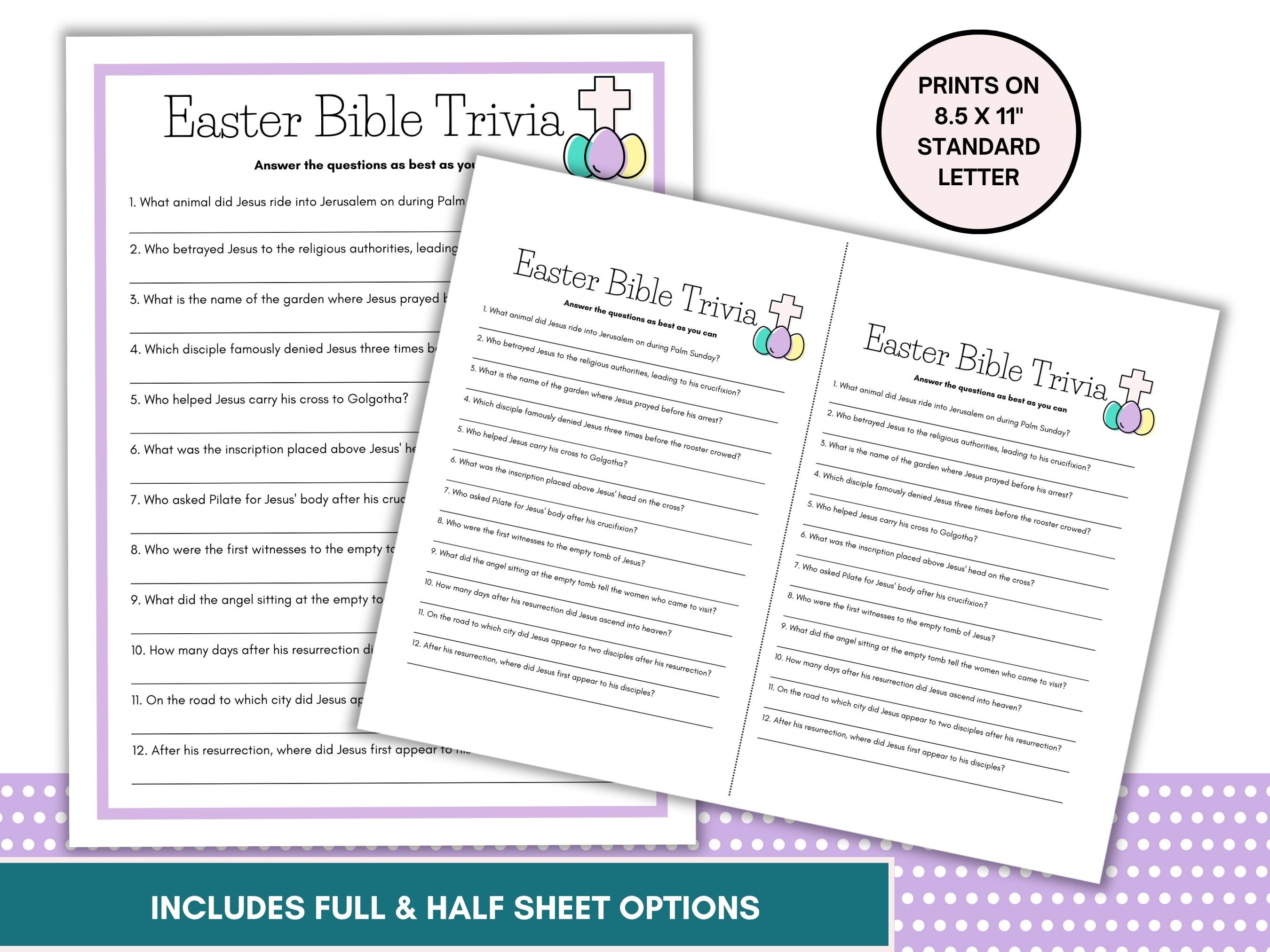Printable Easter Bible Trivia Game, Easter Trivia, Easter Religious ...