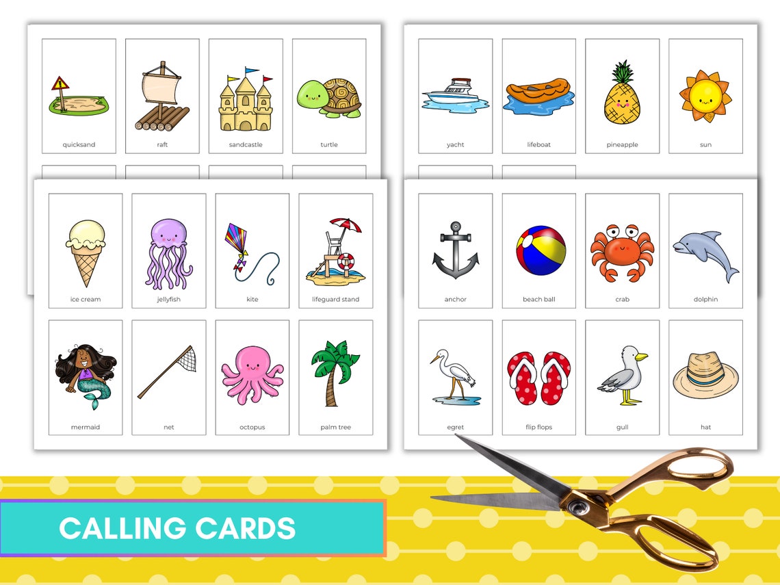 50 Card Printable Beach Bingo Cards, Beach Bingo for Kids, Games for ...