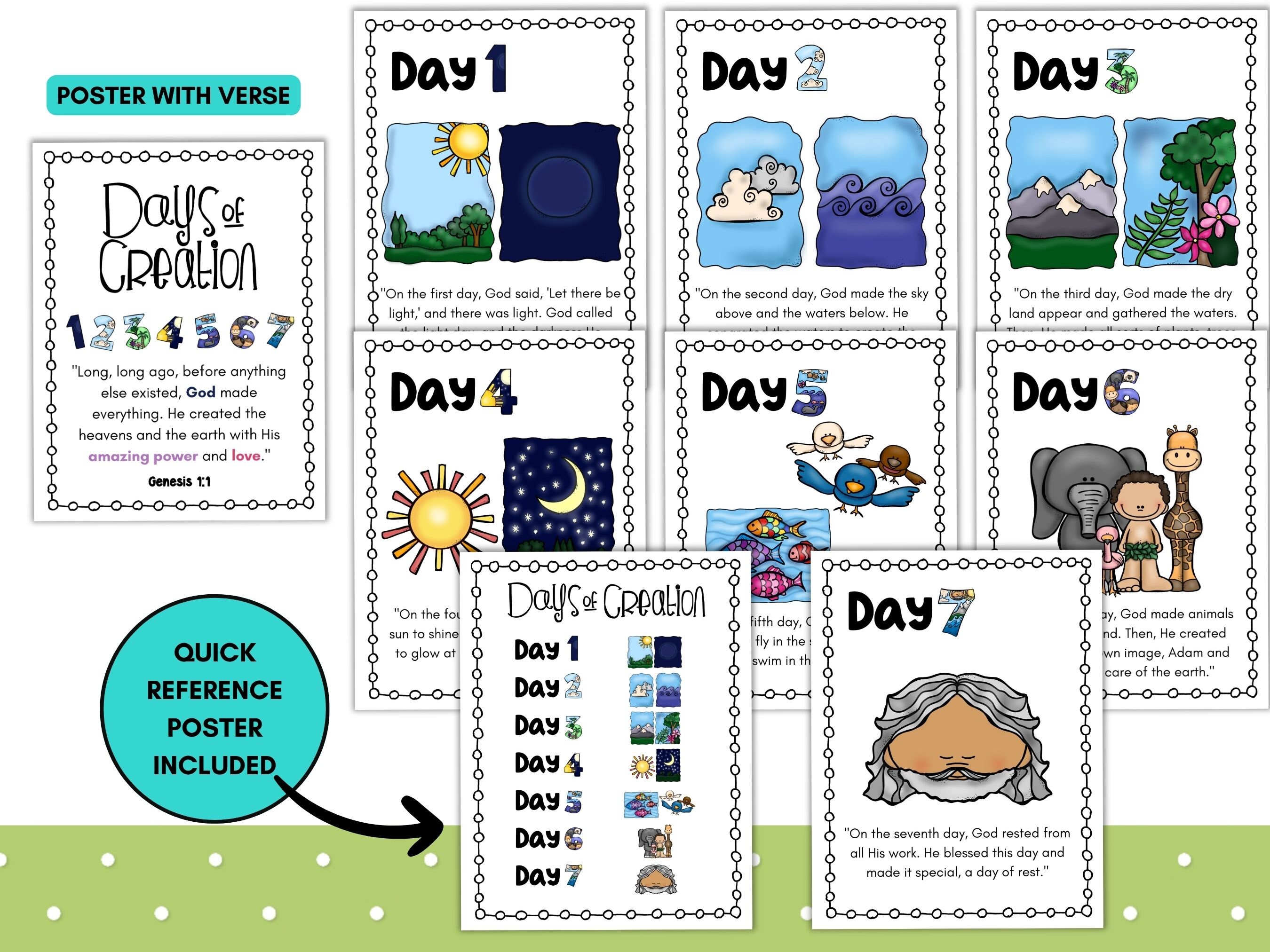 Printable Days of Creation Posters Set, Christian Preschool Printable ...