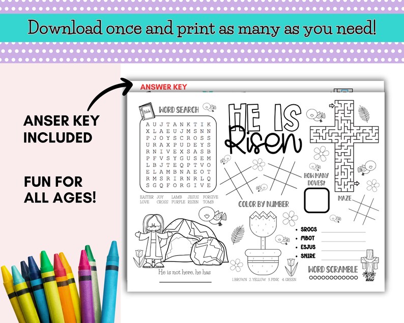 Christian Easter Activity Placemat, Printable Resurrection Sunday ...
