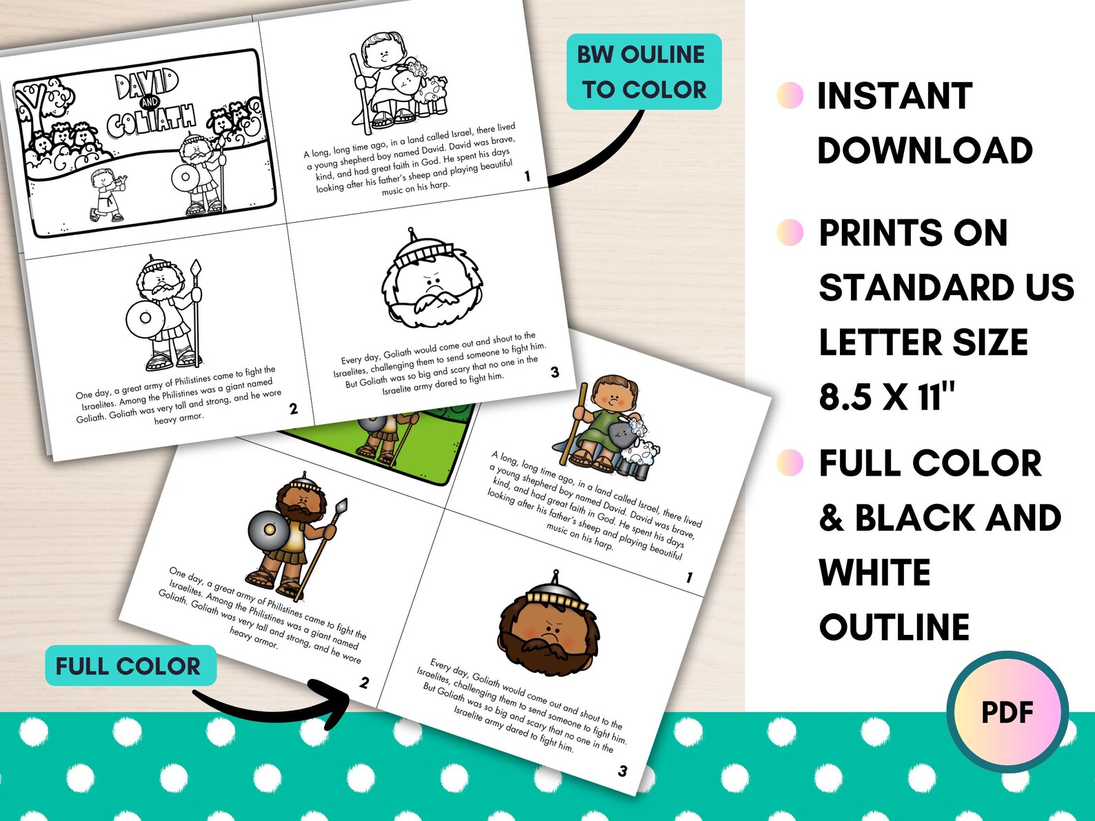 David and Goliath Printable Bible Mini Book, Bible Craft for Kids ...