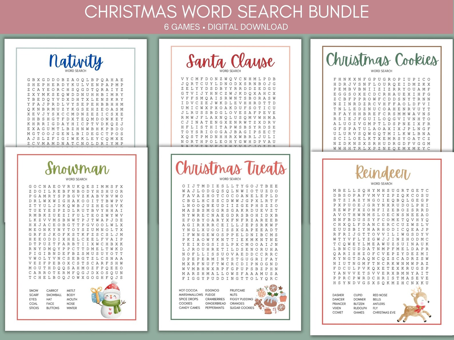 Christmas Word Search Bundle, Holiday Word Searches, Nativity Word ...