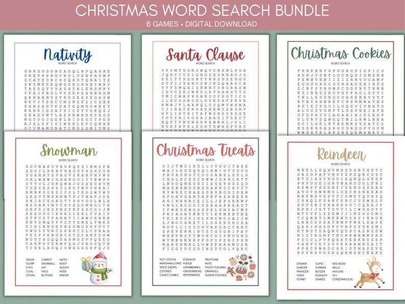 Christmas Word Search Bundle, Holiday Word Searches, Nativity Word ...