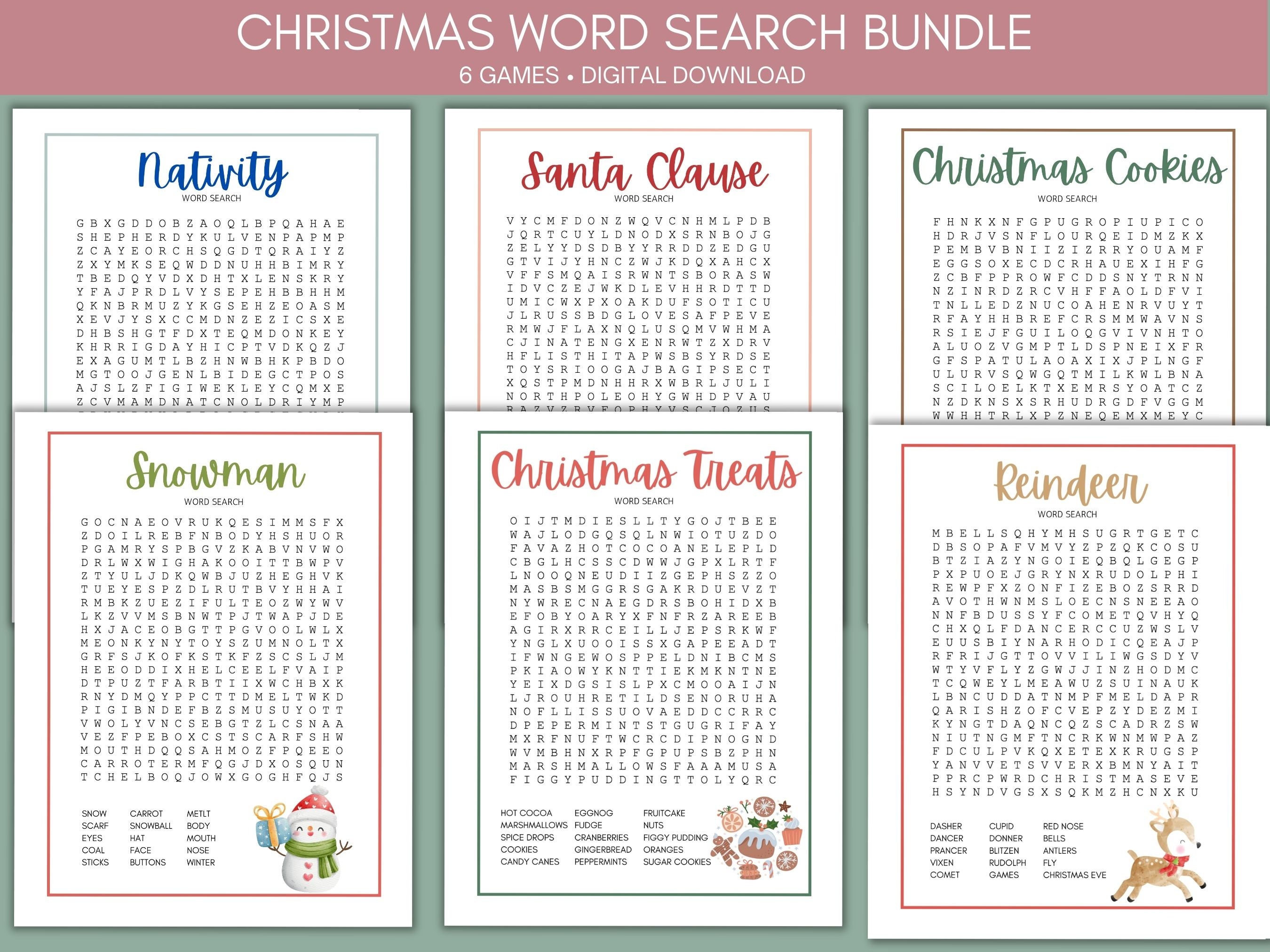 Christmas Word Search Bundle, Holiday Word Searches, Nativity Word ...