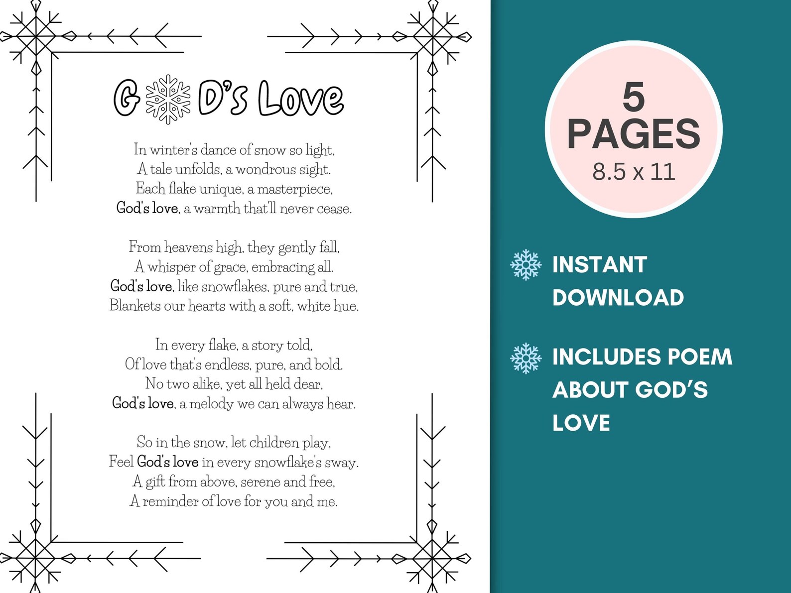 God’s Love Snowflake Coloring Pages, God's Love Snowflake Poem, Bible ...