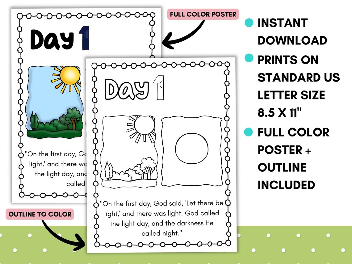 Printable Days of Creation Posters Set, Christian Preschool Printable ...