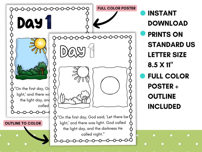 Printable Days of Creation Posters Set, Christian Preschool Printable ...