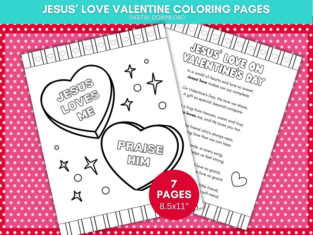 Christian Valentines Coloring Sheets Jesus' Love on - Etsy