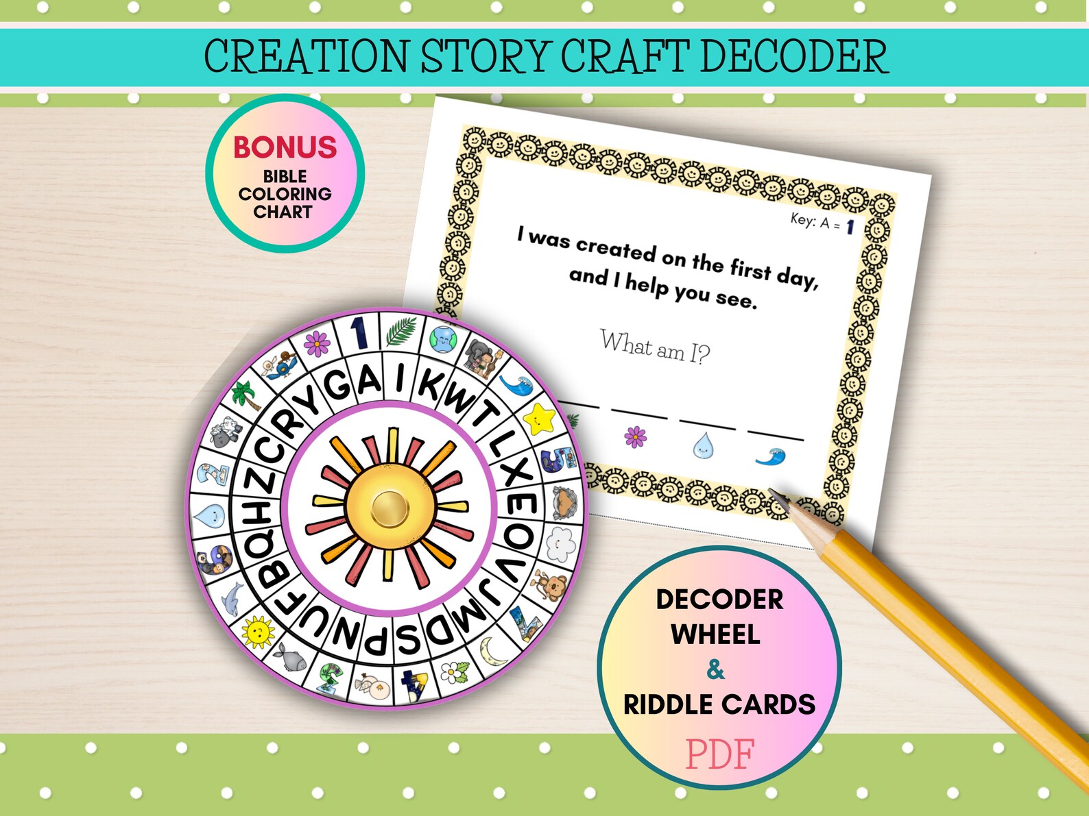 Printable Days of Creation Decoder Wheel Riddles for Kids, Creation ...