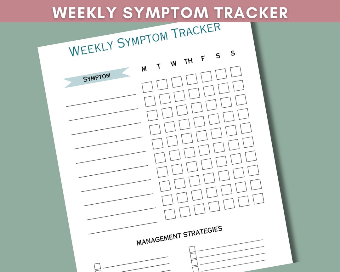 Simple Weekly Symptom Tracker, Printable Symptom Tracker, Weekly Health ...