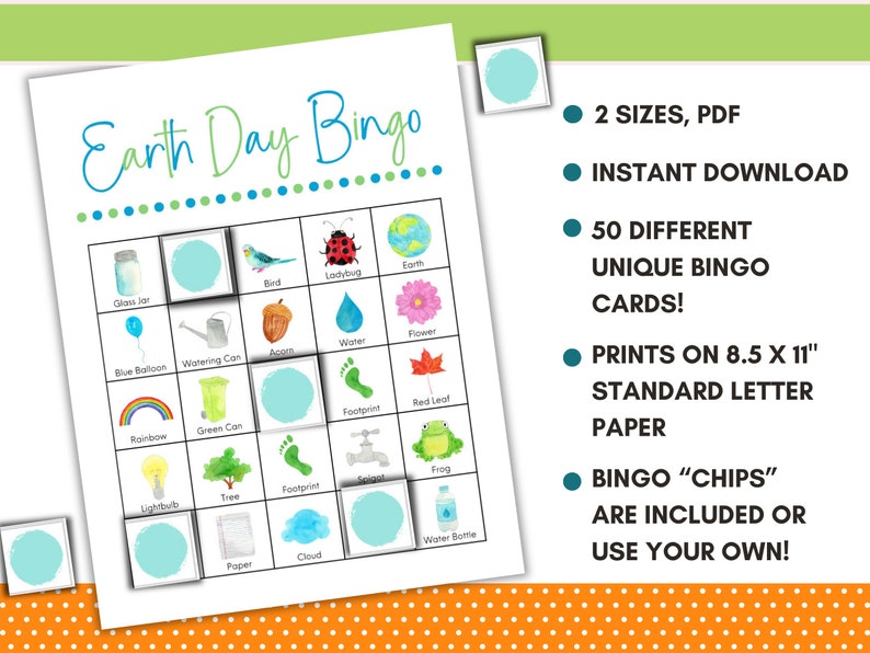 50 Card Printable Earth Day Bingo, Earth Day Bingo Cards, Games for ...