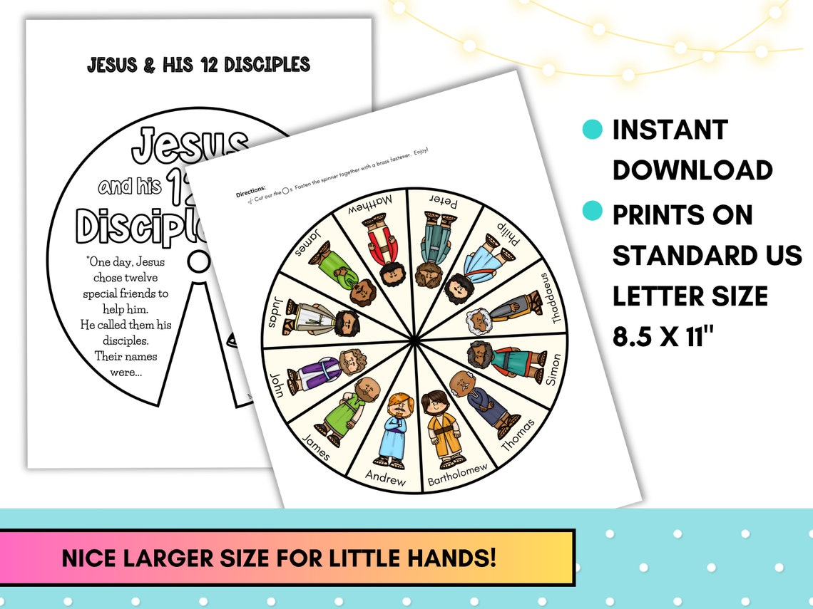 Printable Jesus and His Disciples Spinner Craft for Kids, 12 Disciples ...