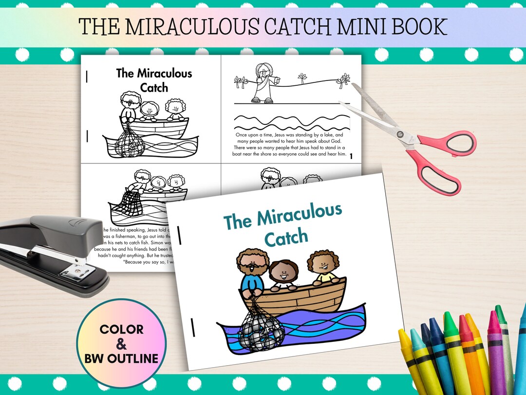 The Miraculous Catch Bible Mini Book, Miracles of Jesus, Bible Craft ...