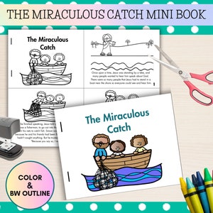 The Miraculous Catch Bible Mini Book, Miracles of Jesus, Bible Craft ...