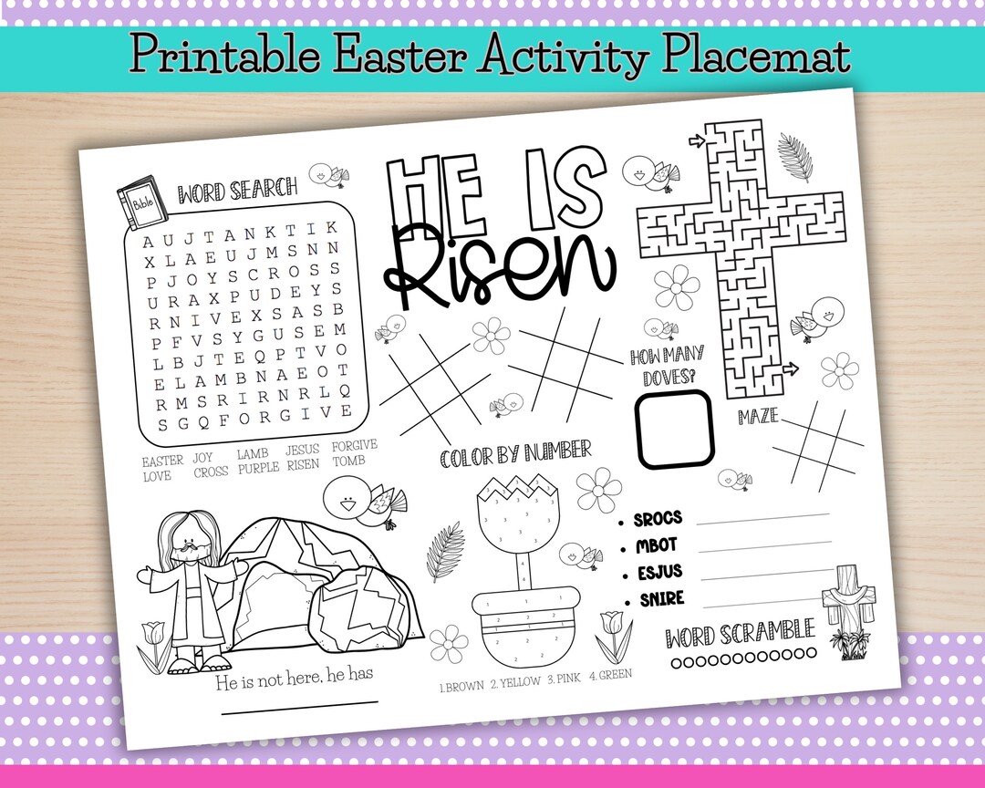 Christian Easter Activity Placemat, Printable Resurrection Sunday ...