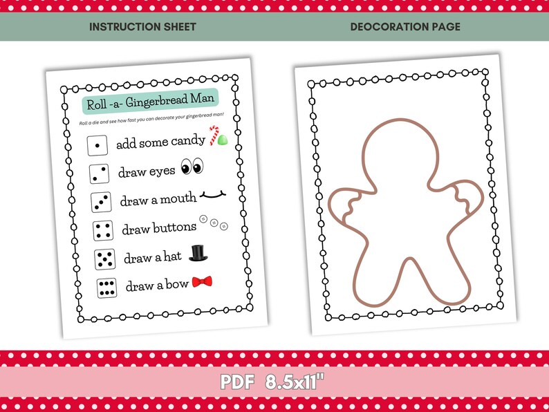 Roll a Gingerbread Man Game, Winter Printable Activity (PDF) - Etsy
