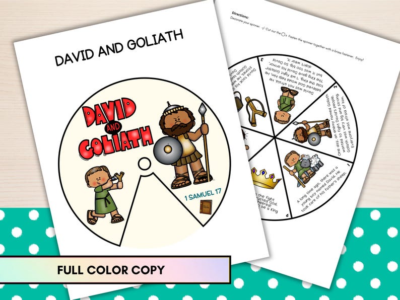 Printable David and Goliath Spinner Craft for Kids, Bible Crafts for ...