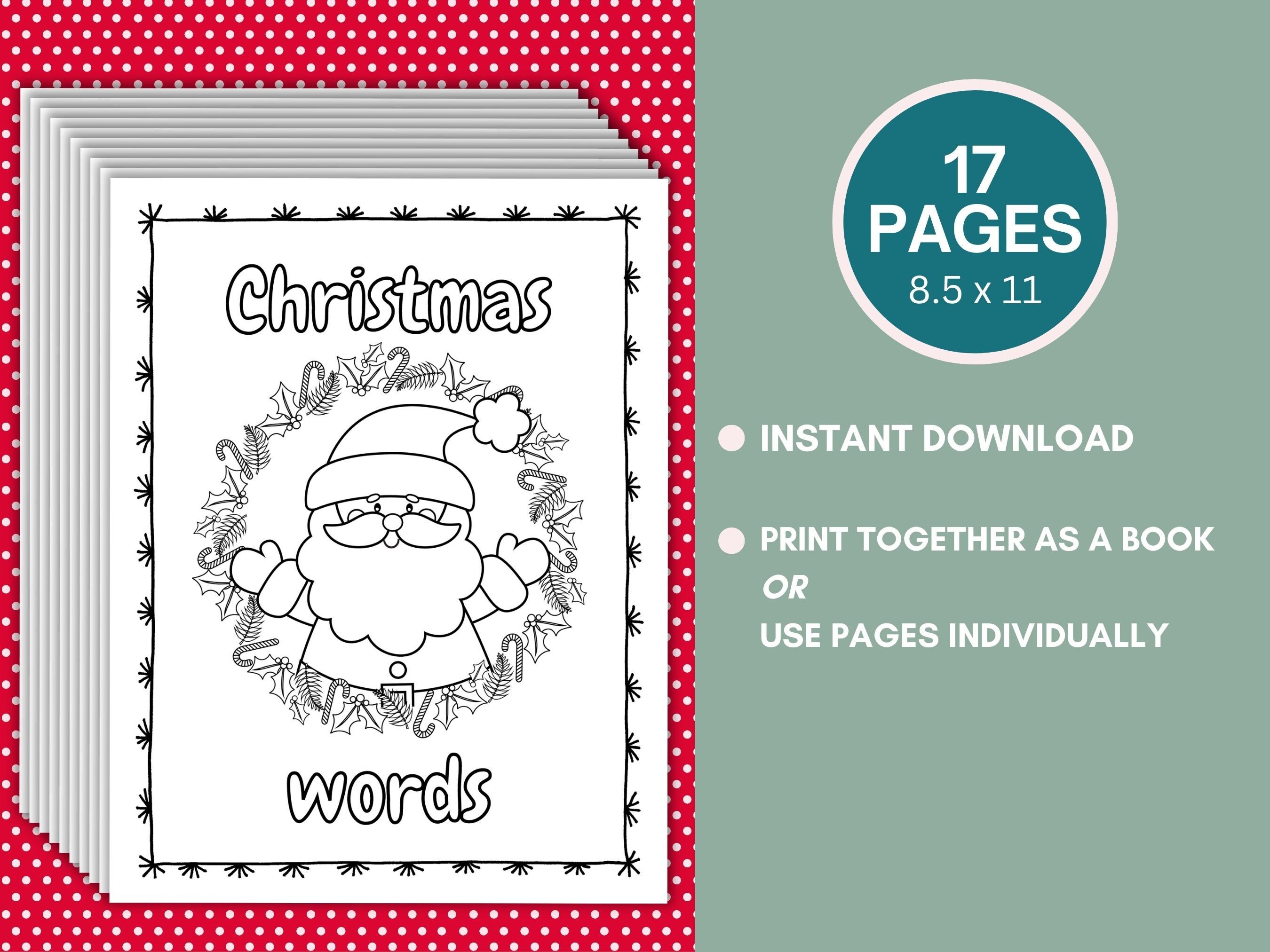 Christmas Words Tracing & Coloring Pages, Letter Tracing Practice - Etsy