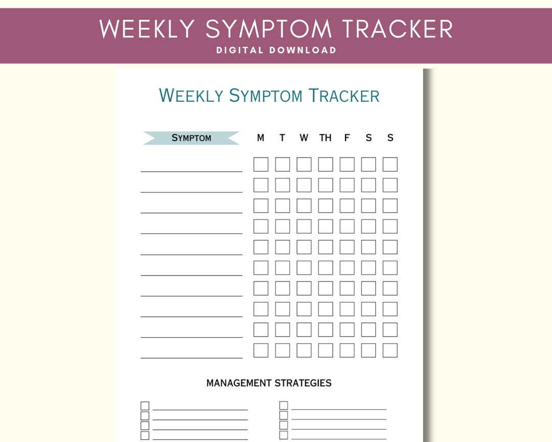 Simple Weekly Symptom Tracker Printable Symptom Tracker - Etsy