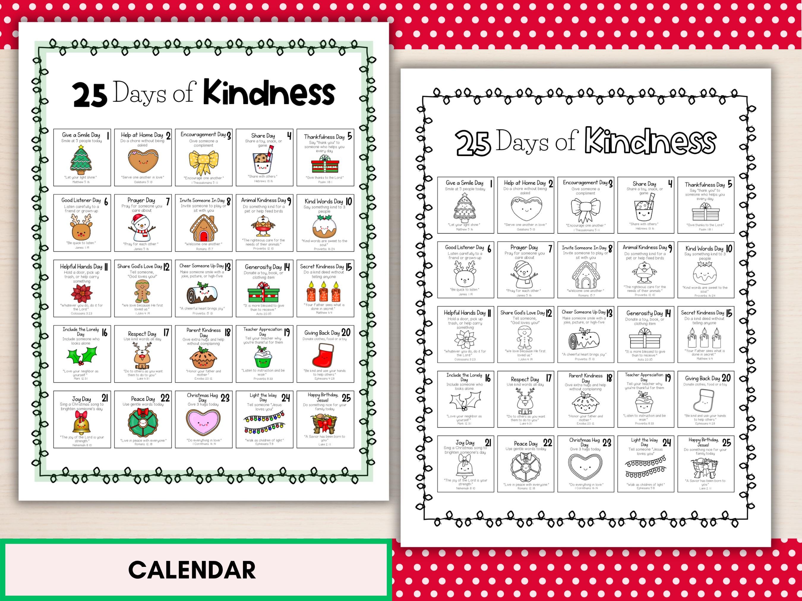 Printable Kindness Advent for Kids, Acts of Kindness Advent Calendar ...