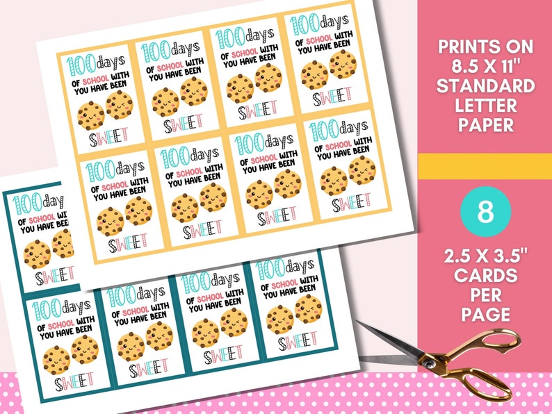 Printable 100th Day of School Cookie Tags, Classroom Happy 100 Days of ...