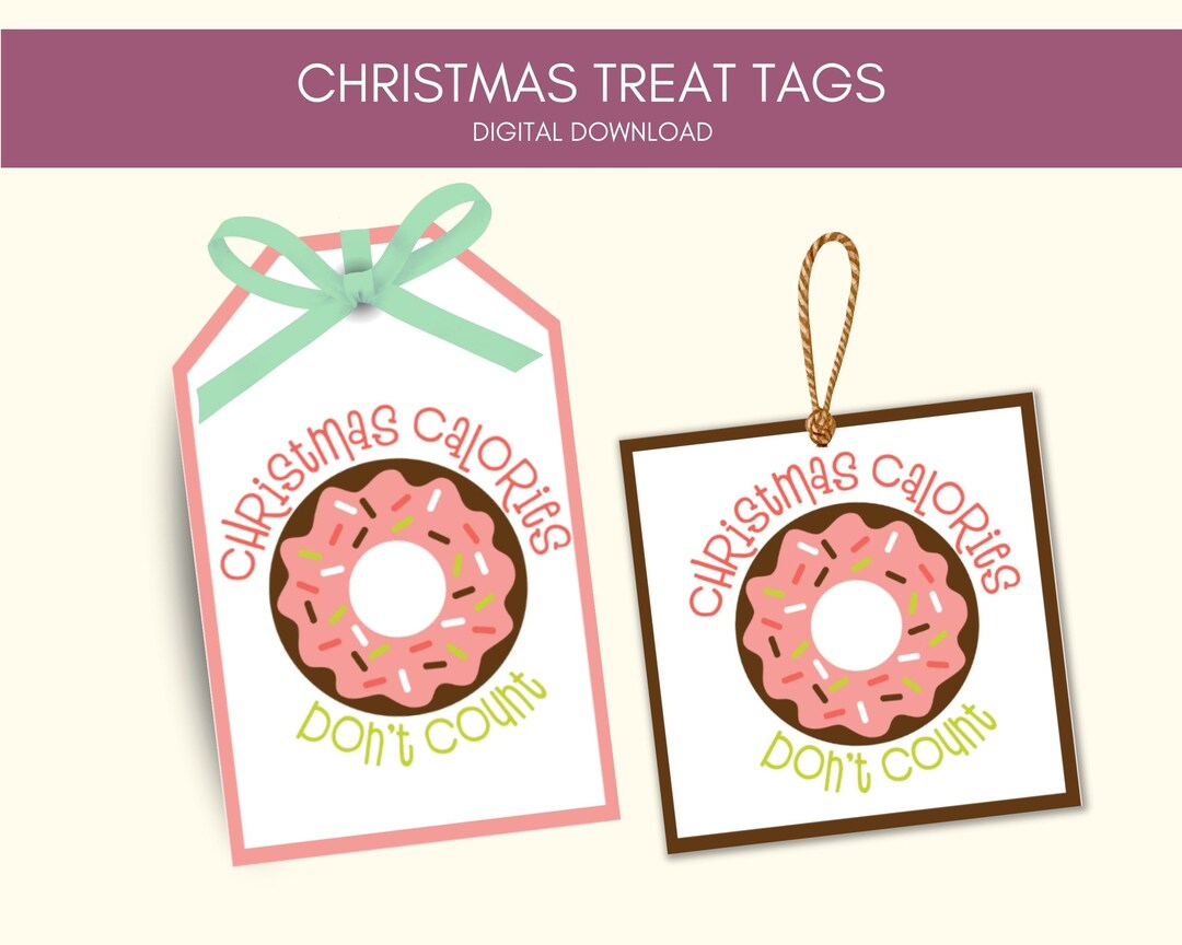Printable Christmas Treat Tags, Christmas Favor Tags, Christmas Donut ...