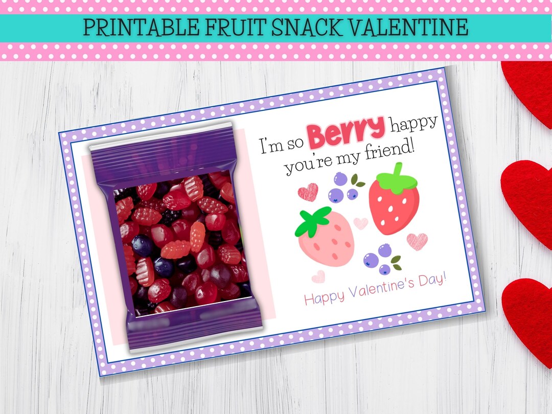 Berry Happy We're Friends Printable Fruit Snack Valentine Card - Etsy