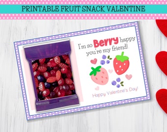 Fruit Snack Valentine Printable,unique Valentine Template,berry Happy ...