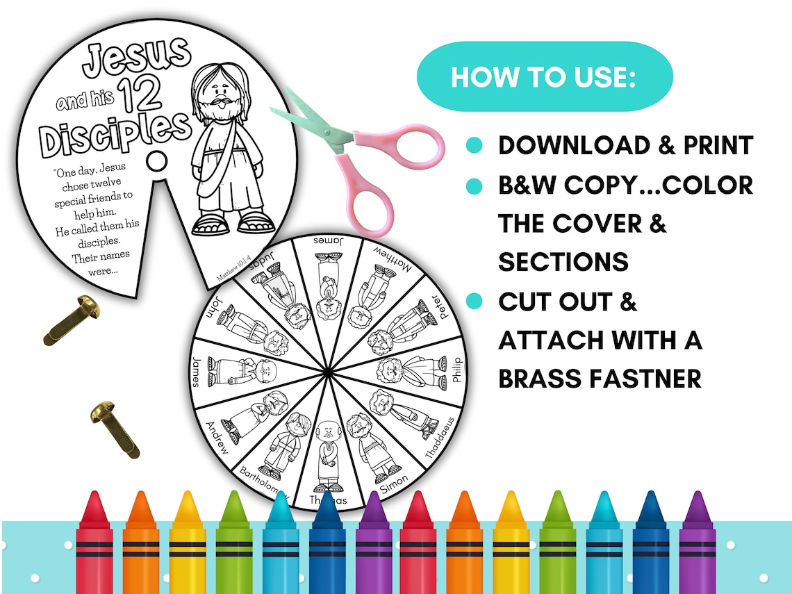 Printable Jesus and His Disciples Spinner Craft for Kids, 12 Disciples ...