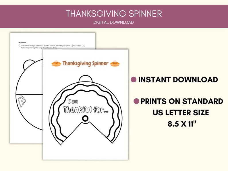 Thankful for You Spinner Wheel, Printable Thanksgiving Craft - Etsy