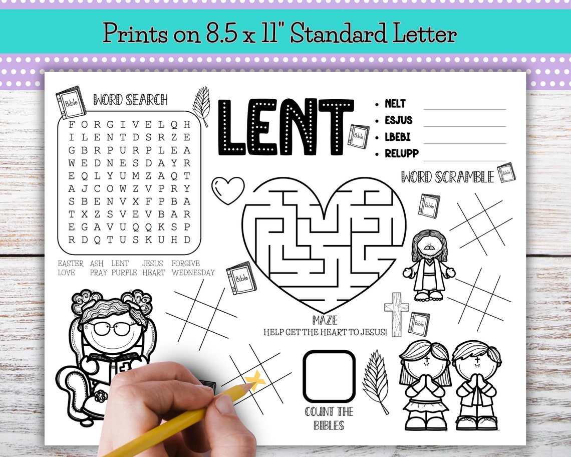 Lent Coloring Placemat, Printable Ash Wednesday Activity Mat, Easter ...