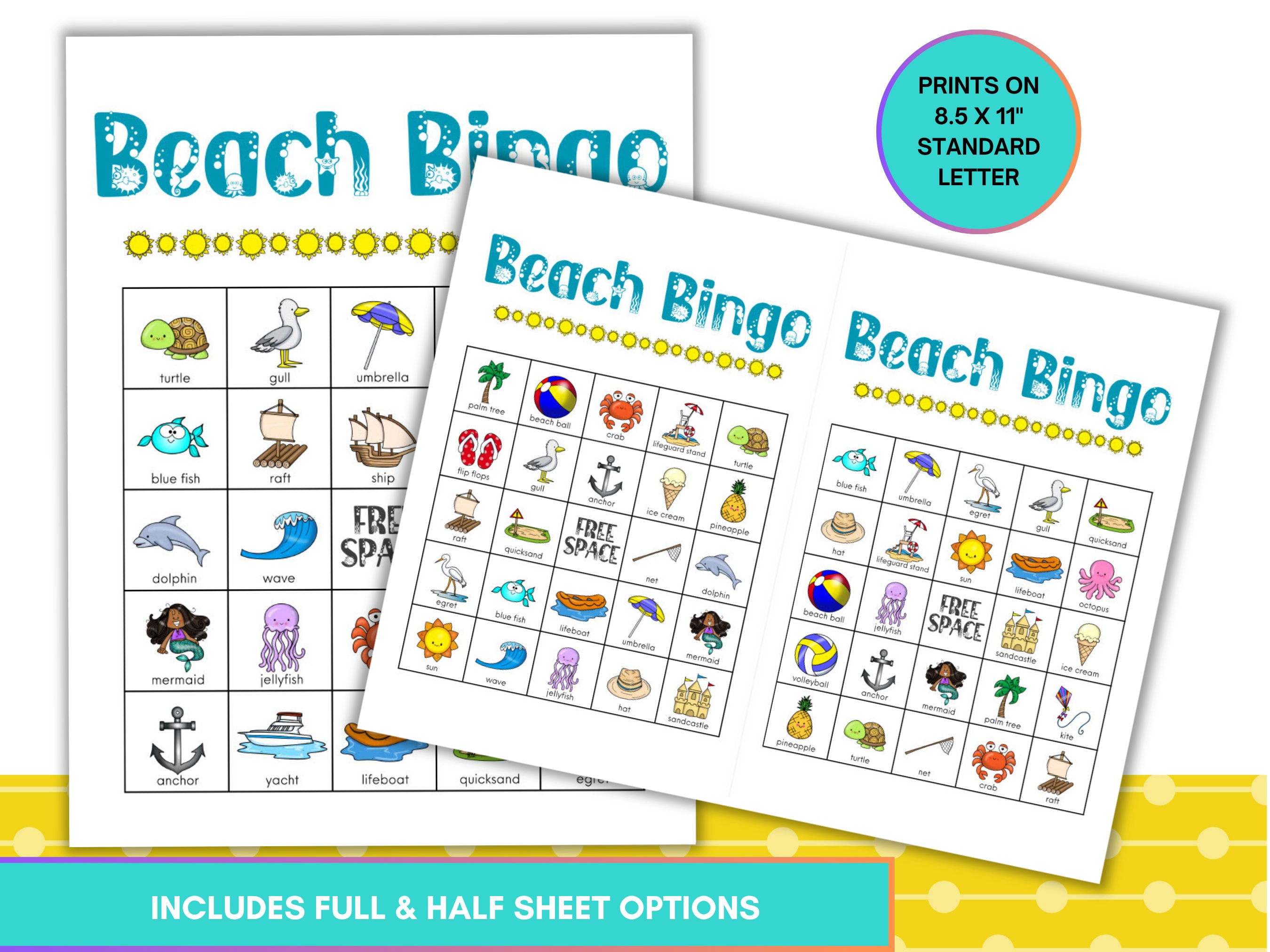 50 Card Printable Beach Bingo Cards, Beach Bingo for Kids, Games for ...