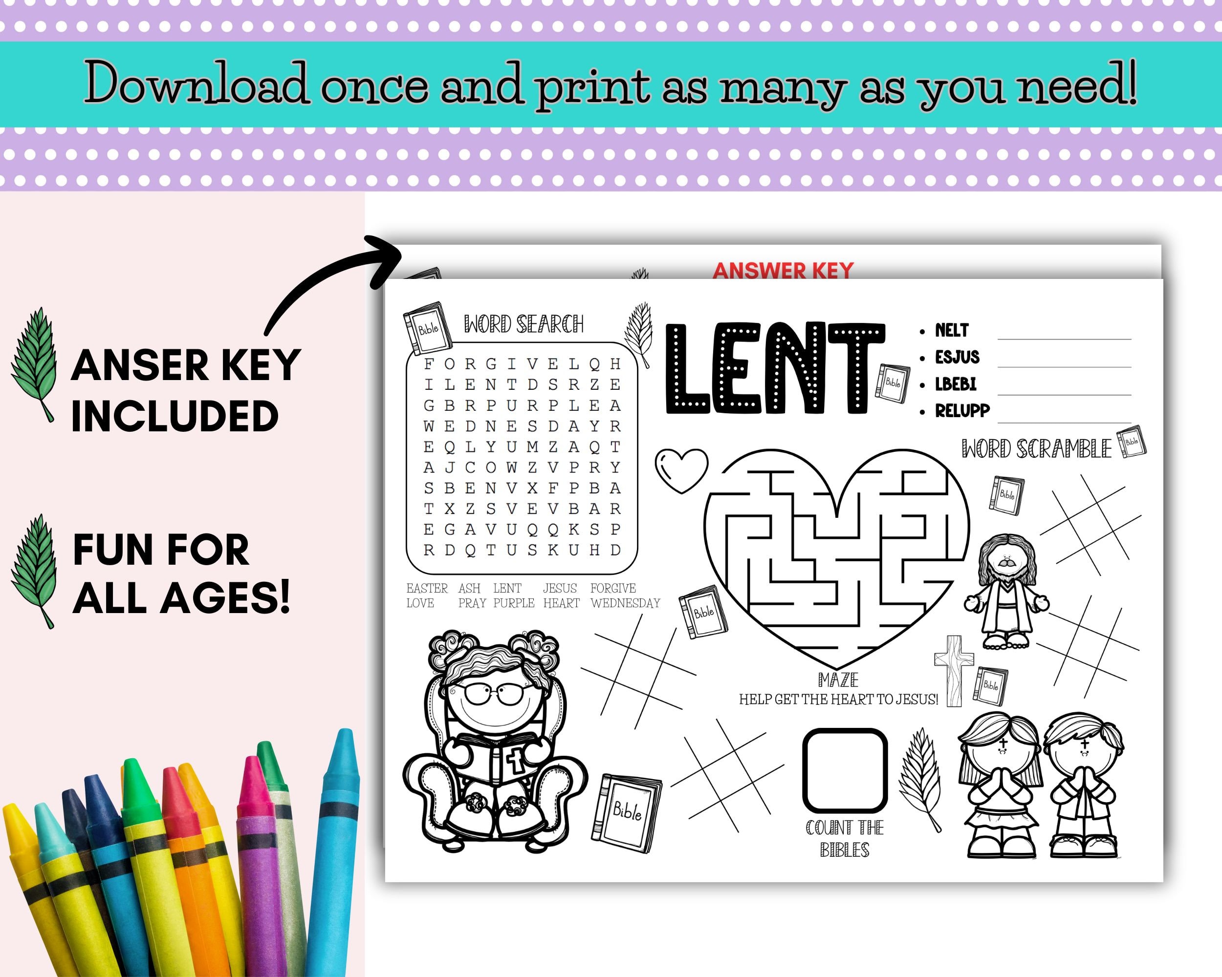 Lent Coloring Placemat, Printable Ash Wednesday Activity Mat, Easter ...