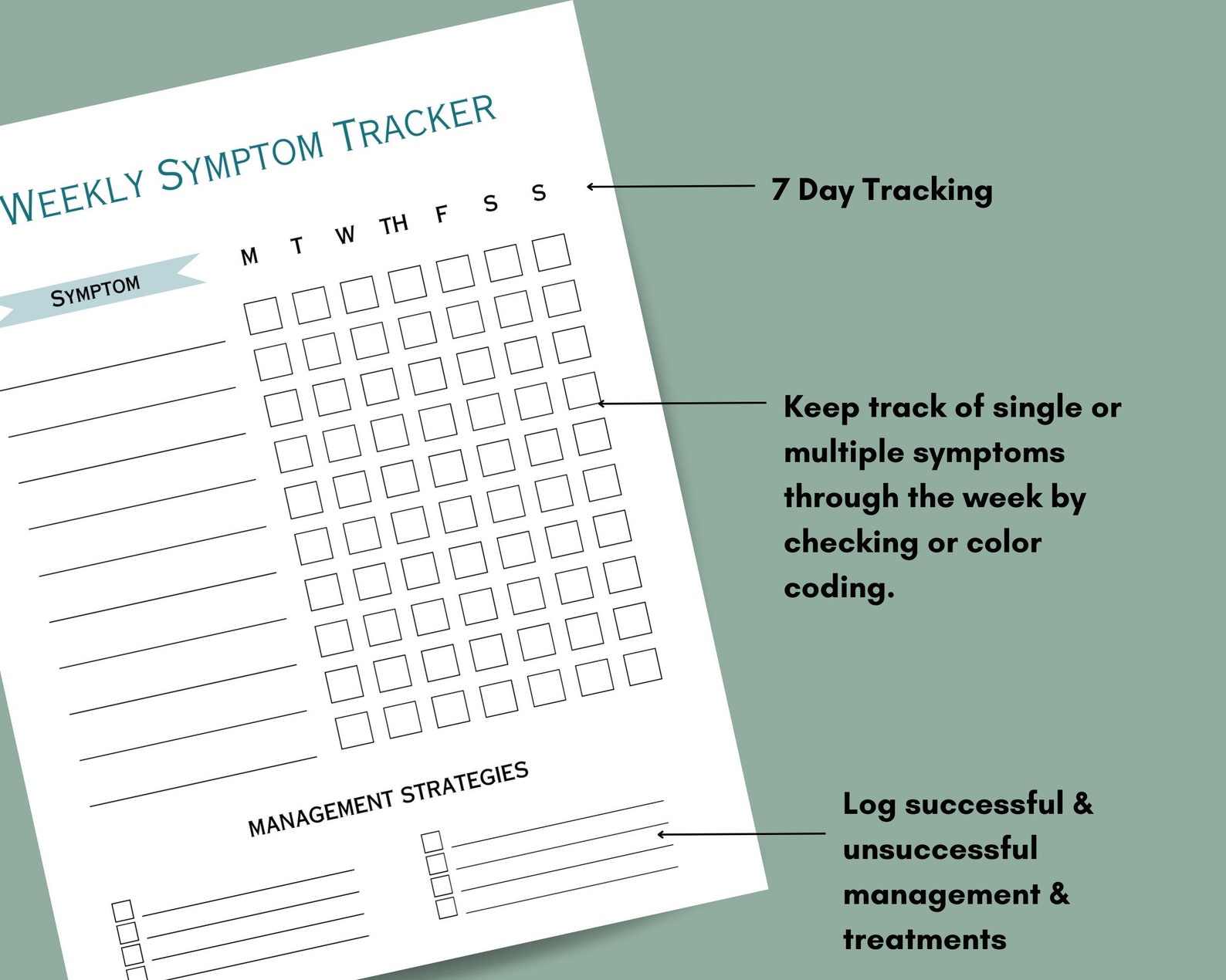 Simple Weekly Symptom Tracker, Printable Symptom Tracker, Weekly Health ...