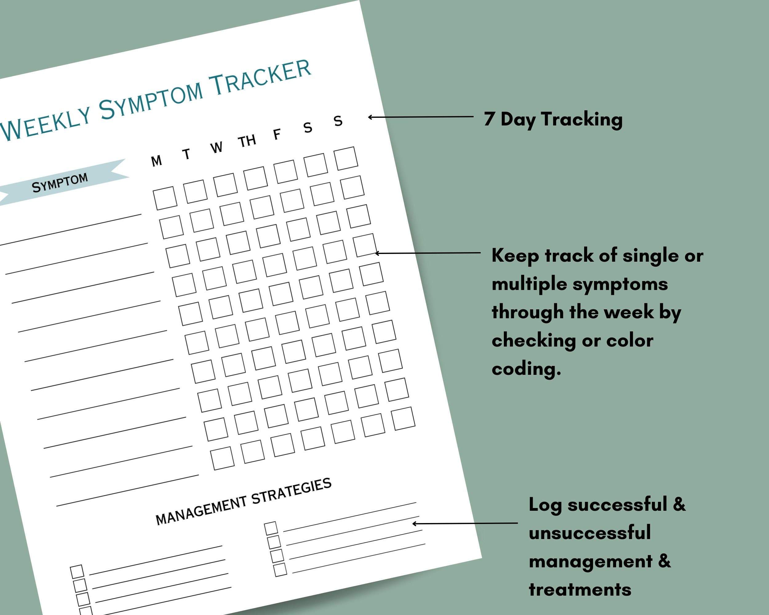 Simple Weekly Symptom Tracker, Printable Symptom Tracker, Weekly Health ...