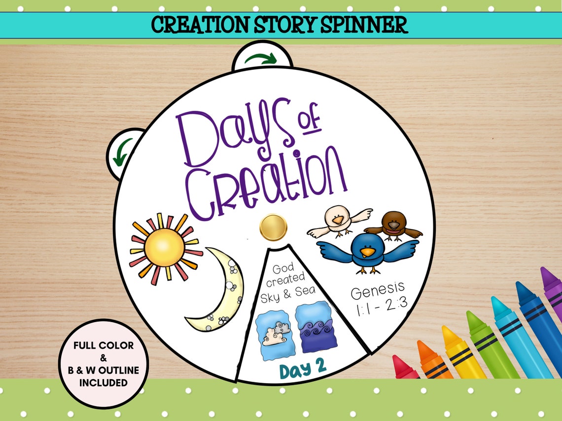 Printable Days of Creation Spinner Craft for Kids, Christian Preschool ...