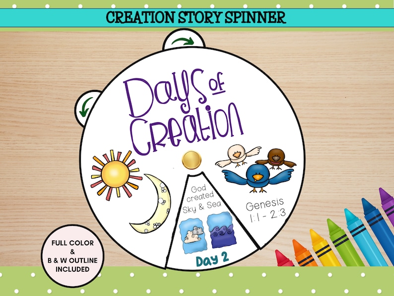Printable Days of Creation Spinner Craft for Kids, Christian Preschool ...