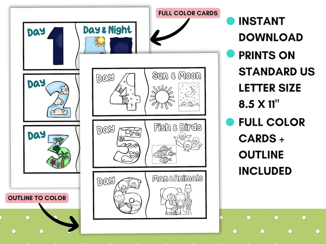Days of Creation Matching Game for Kids, Christian Preschool Printables ...